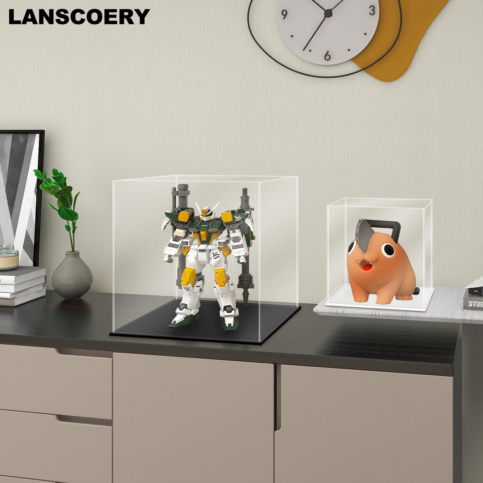 LANSCOERY Acrylic Display Case, Assemble Showcase Display Box for Collectibles, with Dustproof & Seamless Display Design, 6x6x6inch White Base