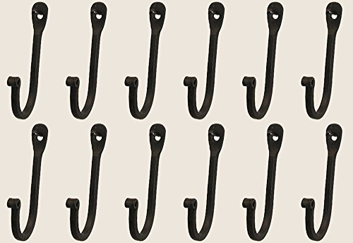 Colonial Tin Works Vintage Hand Forged Iron Classic Early American Plain Hook Black Set of 12 (Set of 12)