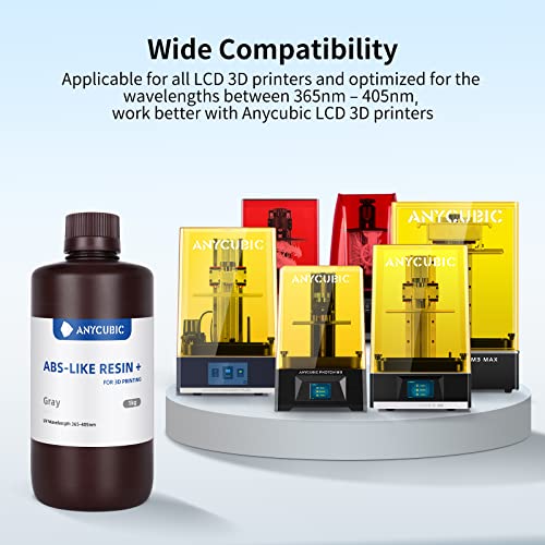 Anycubic ABS-Like + 3D Printer Resin, Toughness and Non-Brittle 405nm UV-Curing Resin, High Precision Standard Photopolymer Resin for 8K Capable LCD DLP 3D Printing (Grey, 1kg)