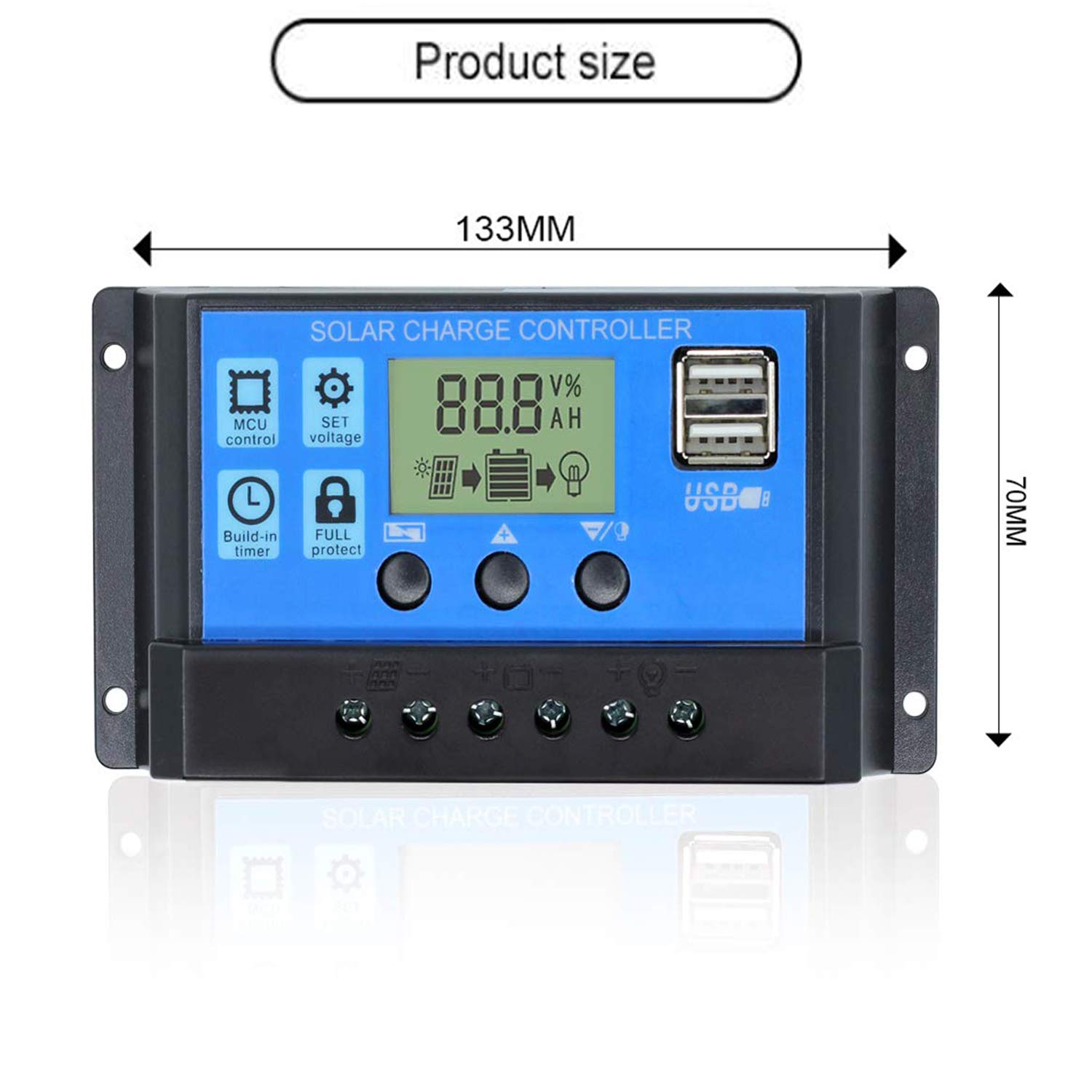 30A Solar Charge Controller 12V/ 24V Solar Panel Charge Controller Dual USB Charge Regulator Intelligent, Adjustable Parameter LCD Display and Timer Setting ON/Off Hours