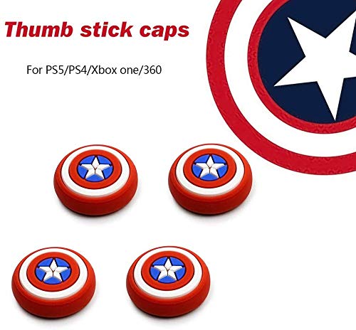 2Pcs Analog Thumb Grip Stick Grip, Dualsense Wireless Controllers Game Remote Joystick Cap, Fantastic Non-Slip Silicone Handle Protection Cover for PS5/PS4/Xbox one/360/NS PRO (Captain America)