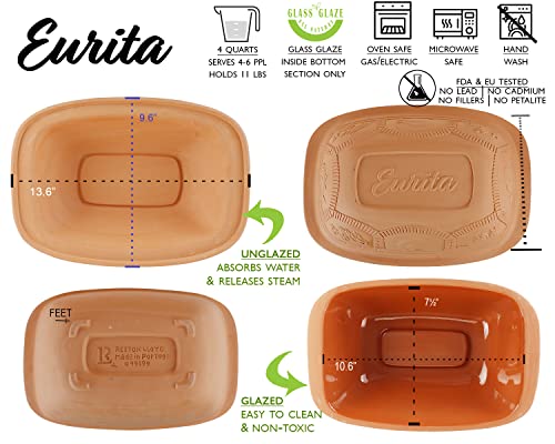 Eurita Clay Roaster, Non-Stick Dutch Oven, Healthy Clay Pot Cooking, With Free Recipe Guide, 3 Quarts