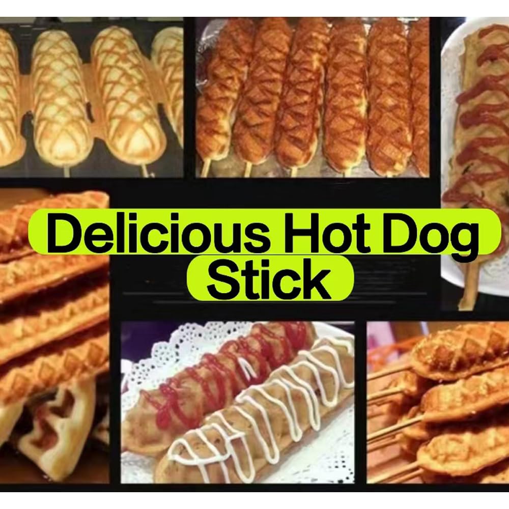 Commercial Corn Dog Waffle Maker 1600W Lolly stick waffle Maker 6 Slice Non-Stick Stainless Steel Corn Hot Dog Waffle Iron with Temp and Time Control, for Restaurant Bakery Snack Bar Family
