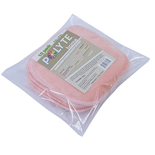 Polyte Premium Hypoallergenic Microfiber Fleece Makeup Remover and Facial Cleansing Cloth, 5 x 5 in, 10 Pack (Light Coral)