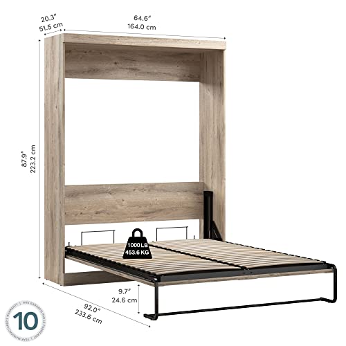 Bestar Pur Murphy, Space-Saving Wall Bed for Multipurpose Guest Room or Home Office, Queen, Rustic Brown