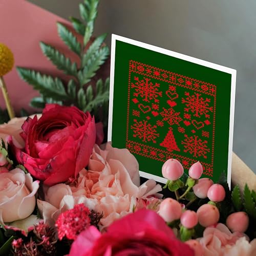 3dRose Greeting Card - Christmas Lover Cross Pattern Sampler Artistic Design Red - Taiche - Vector Art - Christmas Sampler
