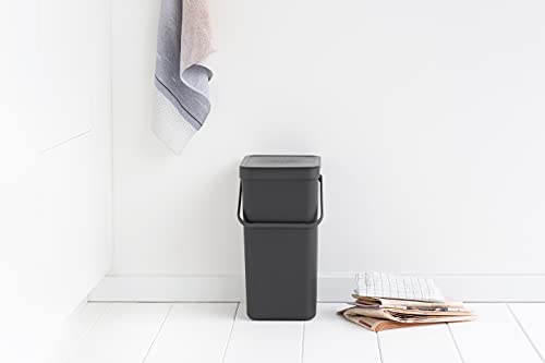 Brabantia Sort & Go Kitchen Recycling Can (4.2 Gal / Gray) Stackable Waste Organiser with Handle & Removable Lid, Wall/Cupboard Mounting