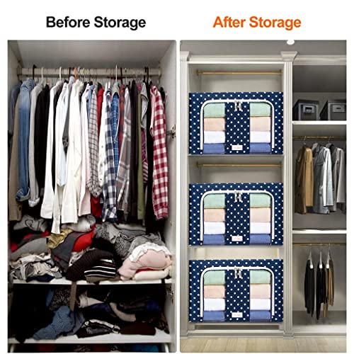 Blushbees® Oxford Fabric Collapsible Storage Boxes for Clothes/Quilts/Linen with Metal Supports (PACK OF 4 BOXES - LARGE SIZE 20×16×15 INCH)