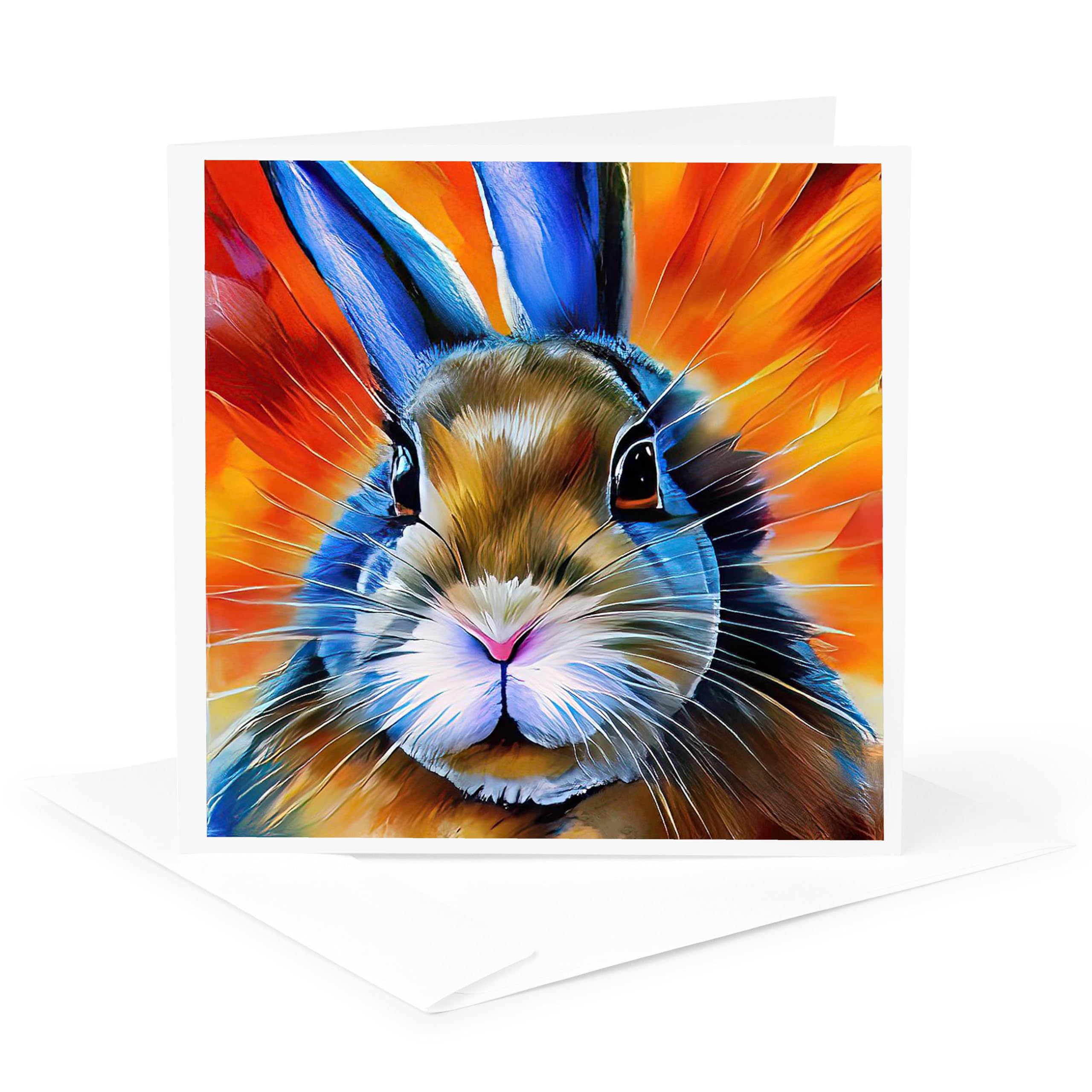 3dRose Greeting Card - Charming bunny face, red, orange background. Digital art gift for you - Alexis Design - Animals Bunny