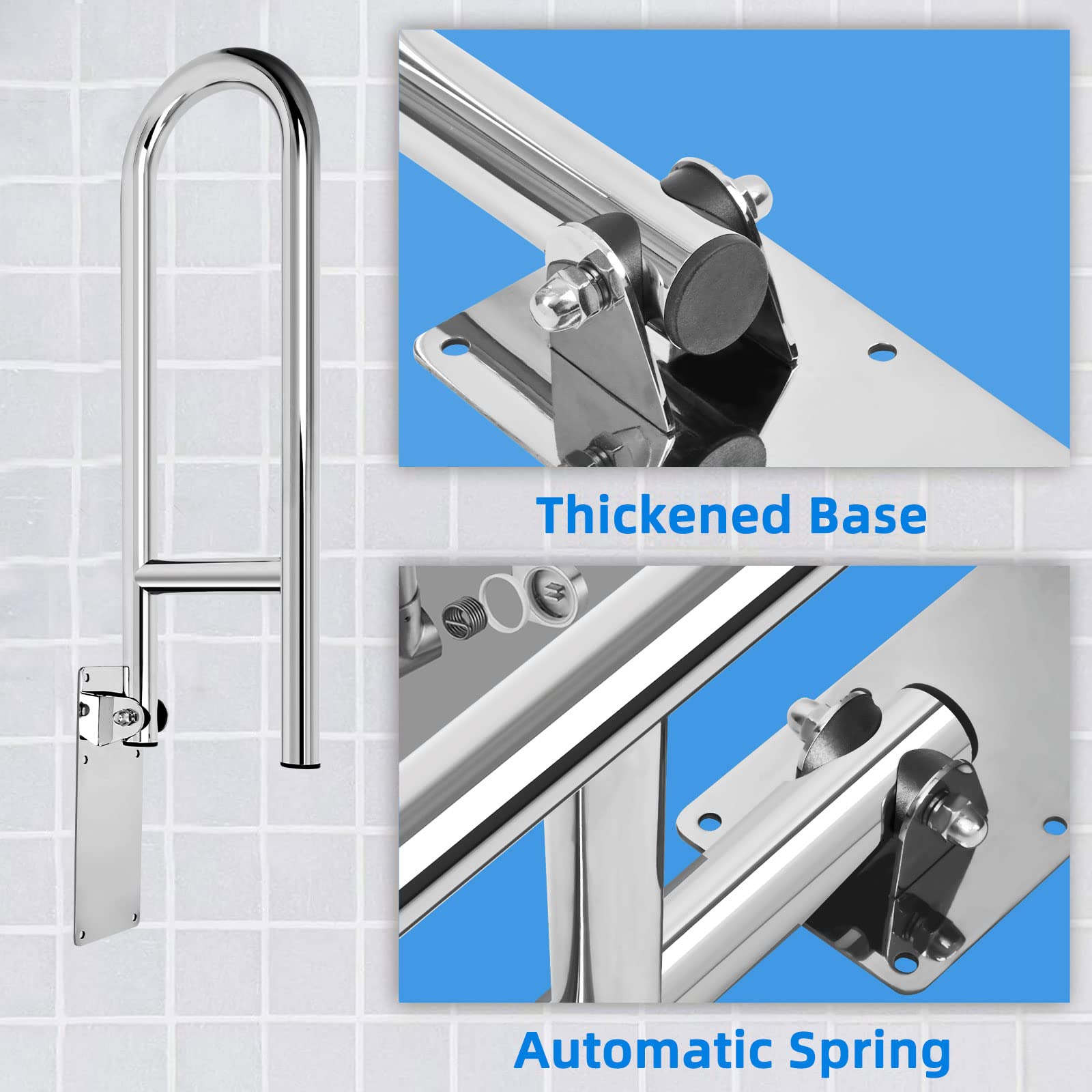 24-Inch Flip-Up Bathroom Grab Bar,Toilet Support Assist Rails,Shower Handle, Toilet Safety Rail, Bath and Shower Grab Bars, Handicap Grab Bars for Elderly Pregnant Disabled