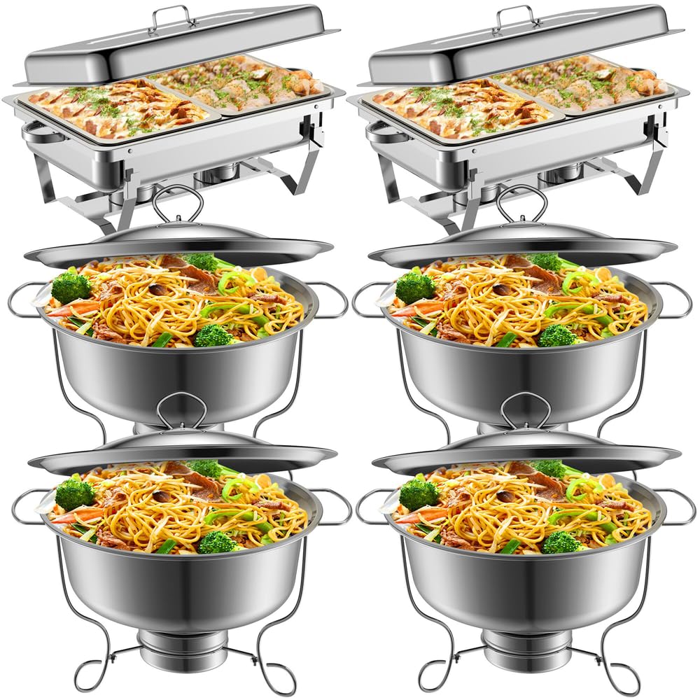 6 Pack Stainless Steel Chafing Dish Buffet Warmer Set for Parties, Wedding, Birthday, Holiday