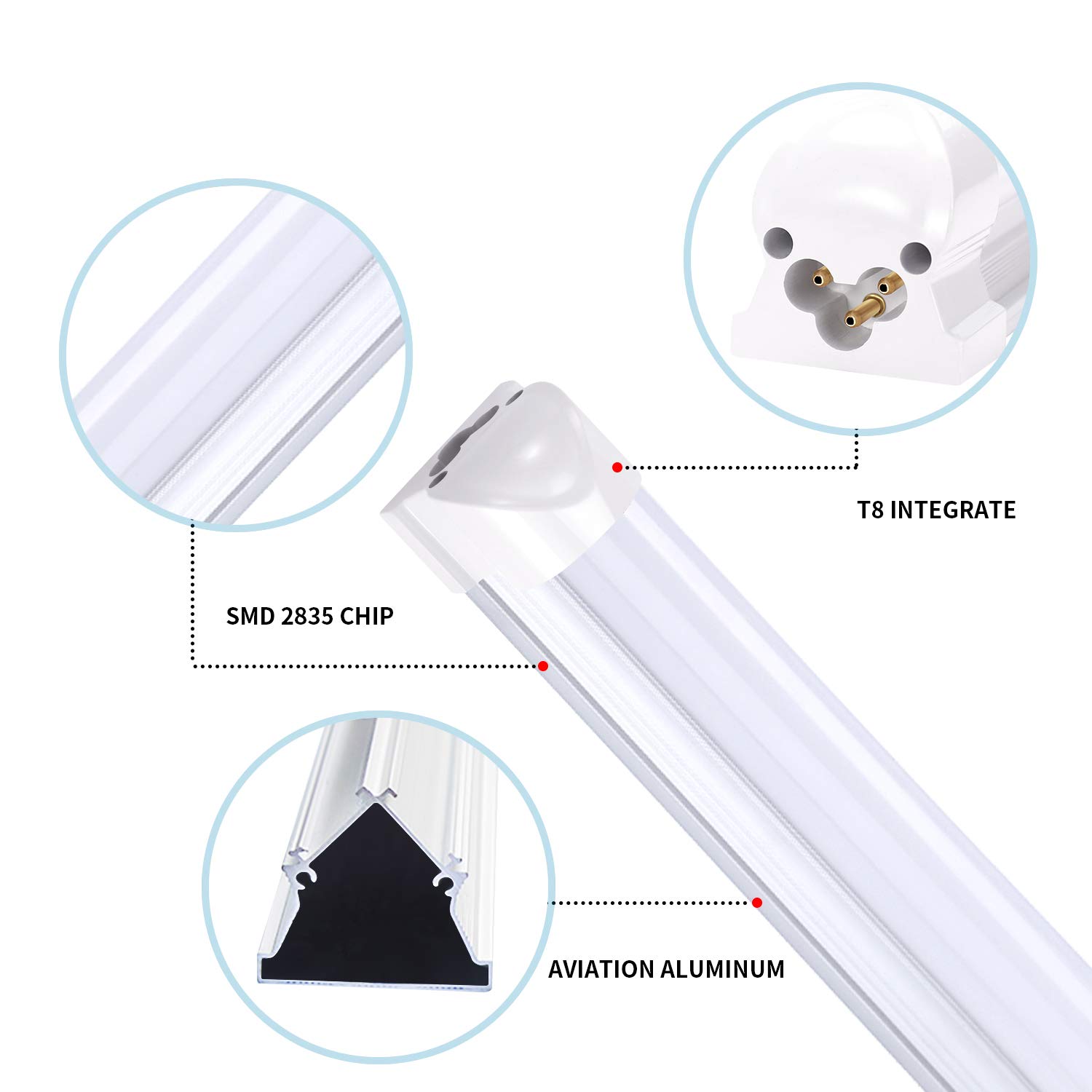 8Ft LED Shop Light Fixture, 72W, 8640LM, 6000K, T8 Integrated LED Tube Light, High Output, Brighter White, Linkable 8 feet Light Bulbs for Garage, Warehouse, (8-Pack)