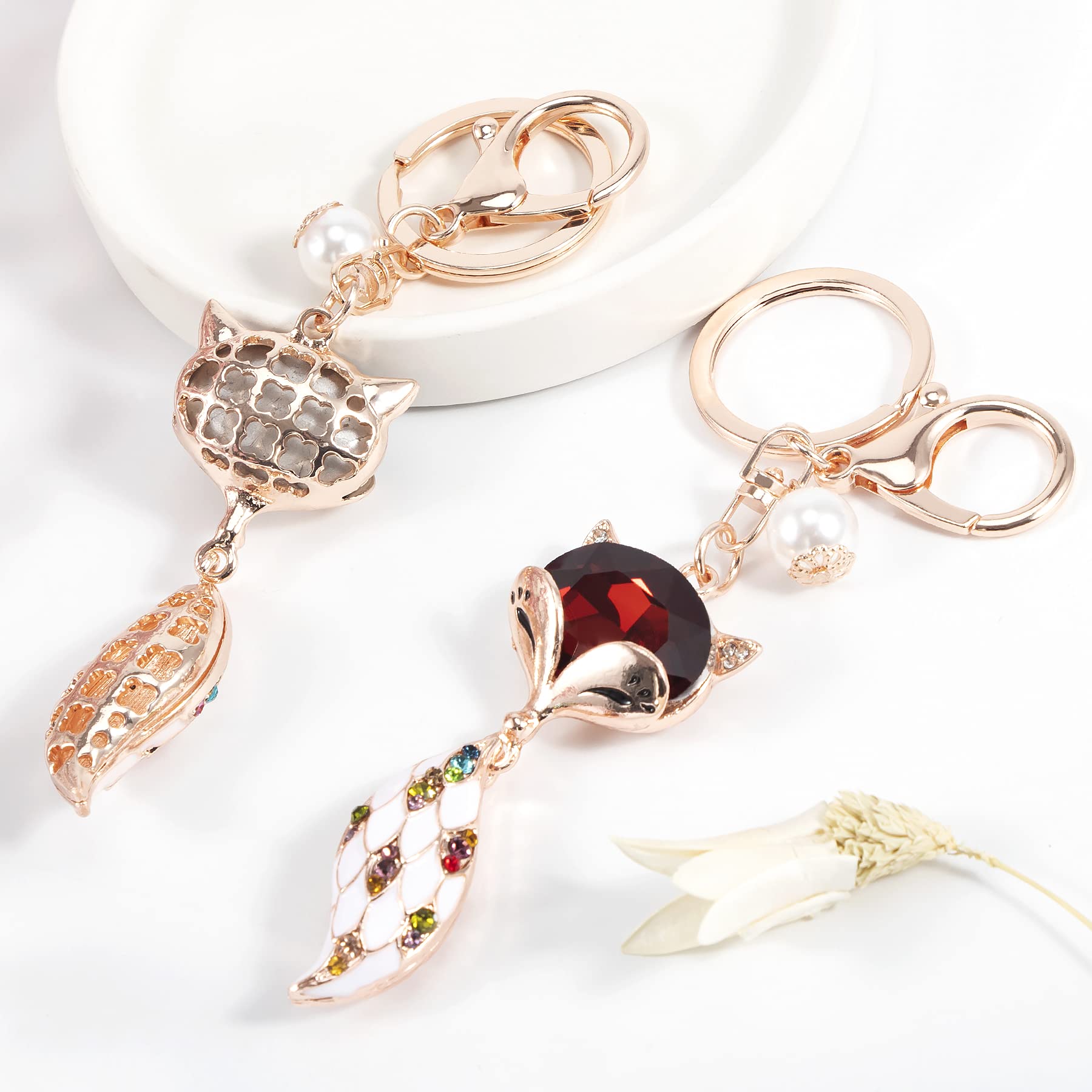 BeShiny Fox Keychains for Women Creative Animal Key Chains Handbags Key Ring Bag Charms Purse Pendant Gifts for Women (Red)