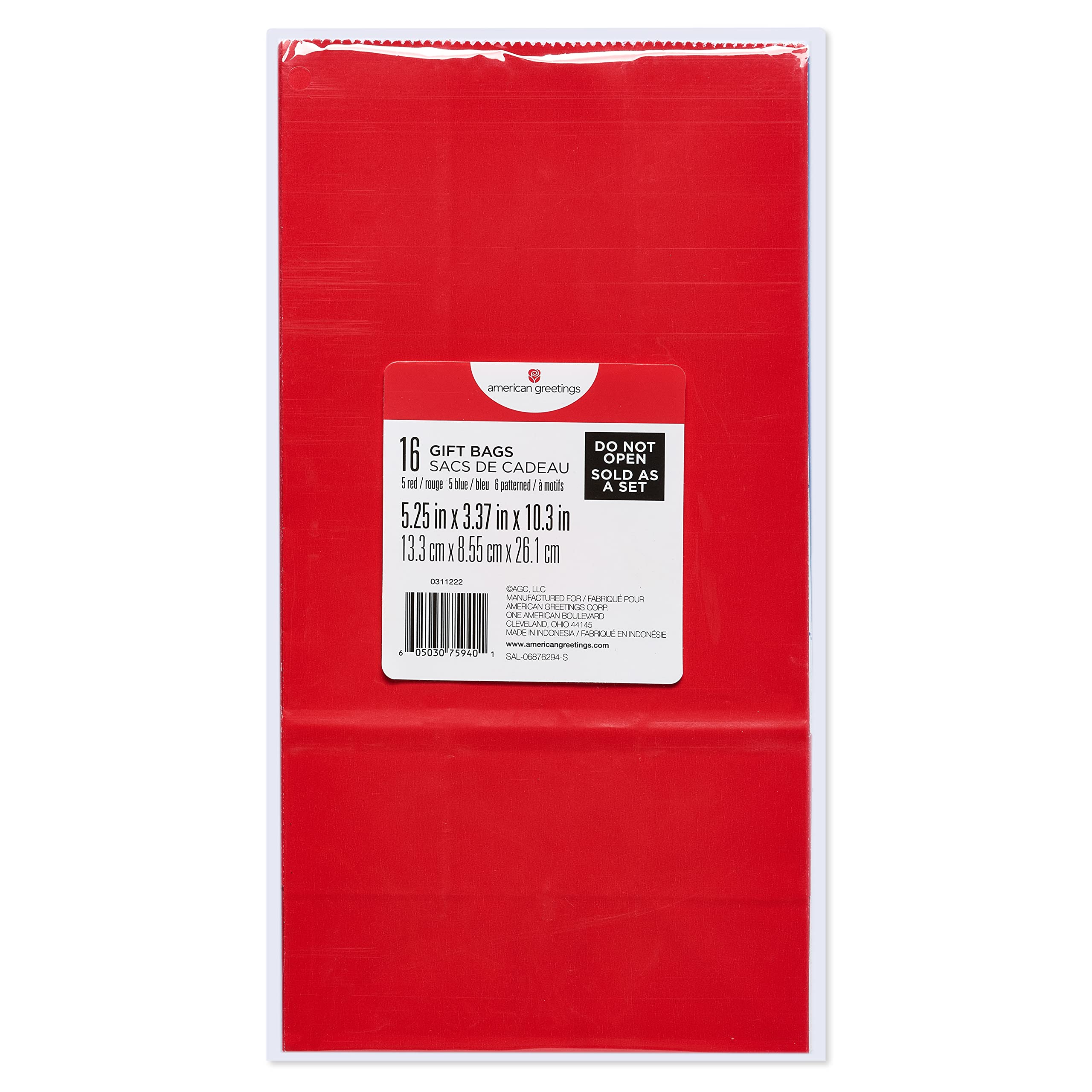 American Greetings 10" Large Patriotic Gift Bags, Red, White and Blue (16-Count)