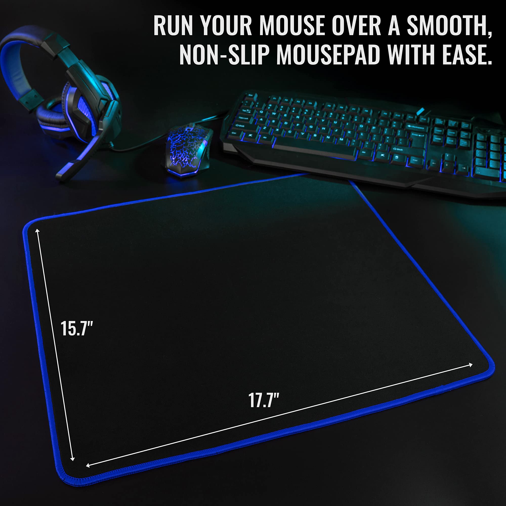 RitzGear Blue Gaming Accessories Kit I 4-in-1 LED Combo with Multimedia Keyboard, Optical Mouse, Mouse Pad & Headset with Adapter with CR3-X White Monitors and 24 Pack Acoustic Soundproof Wedge Panels