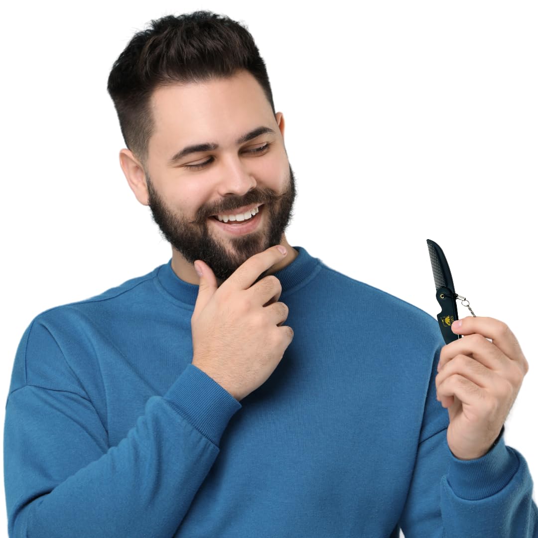 G.B.S Folding Beard Comb for Men - Handmade Keychain Mustache Comb - Portable Pocket Travel Comb for Grooming & Combing Hair, Beards and Mustaches
