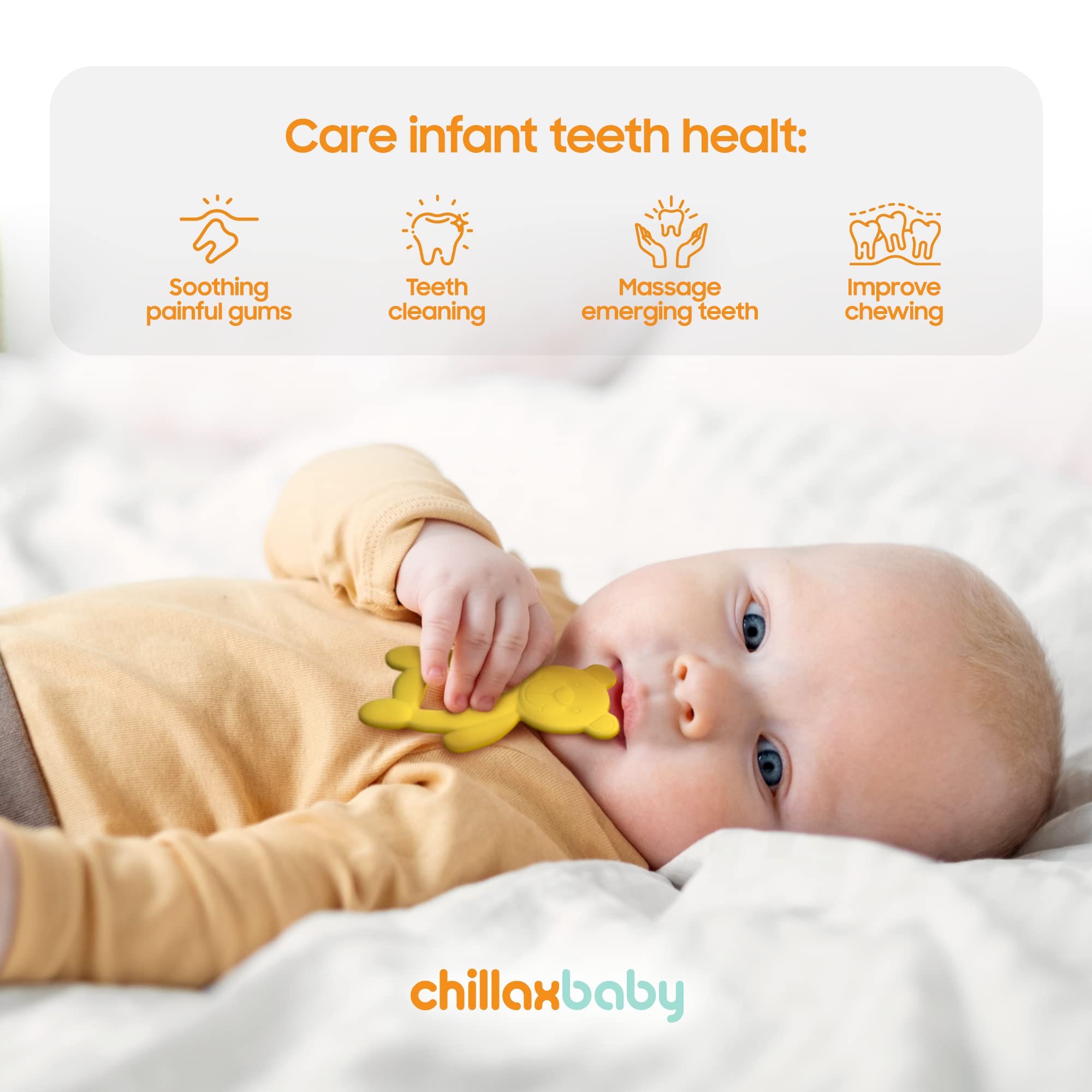 CHILLAX Teether Toys - Soothing Baby Teething Relief Toys, Helps Relieve Gum Pain - Soft, Easy-to-Grip, Non-BPA Silicone Teethers for Babies - Dishwasher-Safe - Shower Gifts for Infants 3+ Months Old