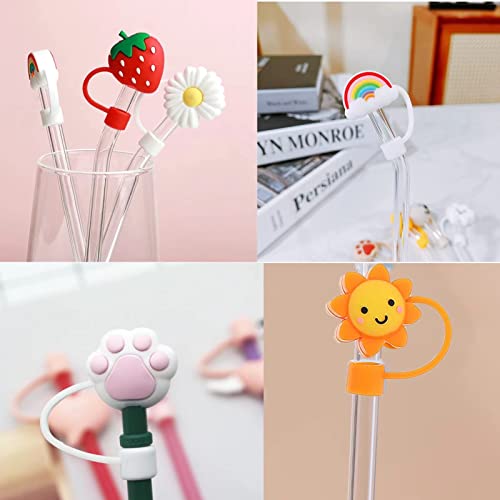 4Pcs Straw Covers Cap Silicone Straw Tips Cover Cute Drinking Straw Plugs Straw Tips Lids Straw Toppers Straw Protector Cover for Tumblers Reusable Straws(mixed)
