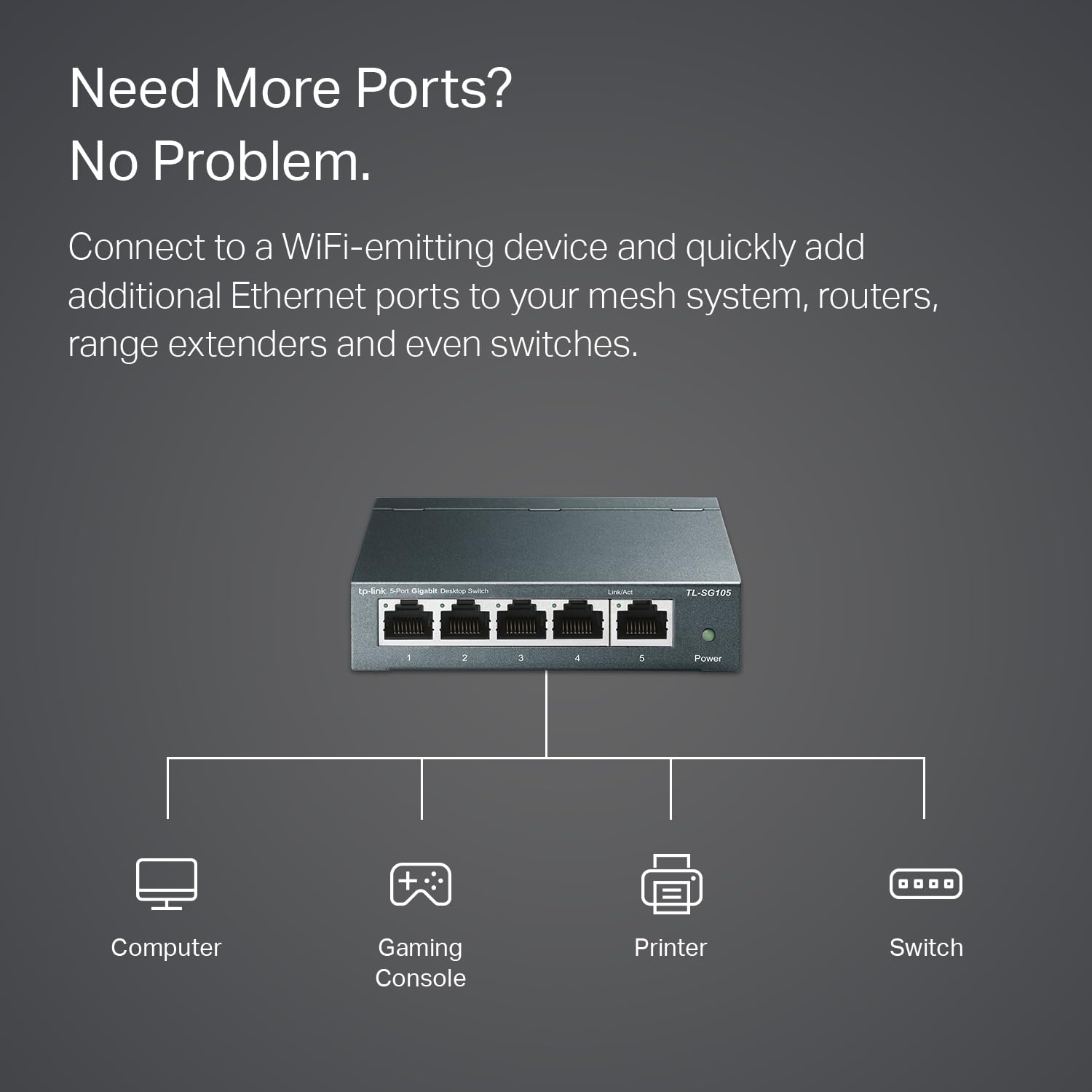 TP-Link 5 Port Gigabit Ethernet Network Switch | Ethernet Splitter | Sturdy Metal w/ Shielded Ports | Plug-and-Play | Traffic Optimization | Unmanaged (TL-SG105) (Renewed)