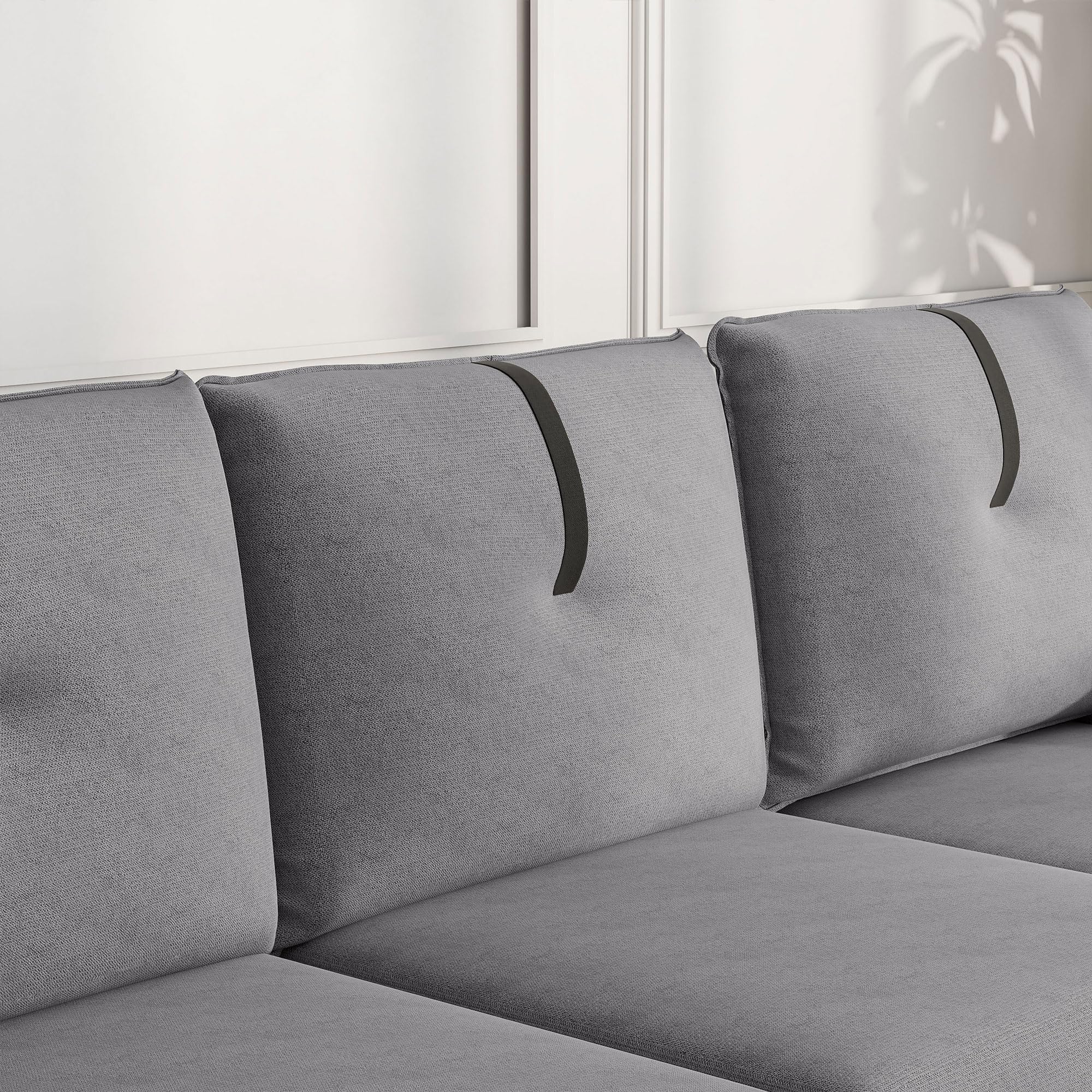 Tornama 80" L Shaped Sectional Sofas 3 Seater Couch with Reversible Ottoman Modern Linen Fabric Small Sectional Couch for Living Room, Apartment, Small Space, Light Grey