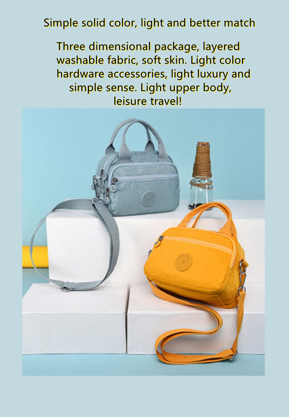 Jie★L Shi Small Travel Crossbody Bag Handbag Nylon Shoulder Bag for Women (Grass color)