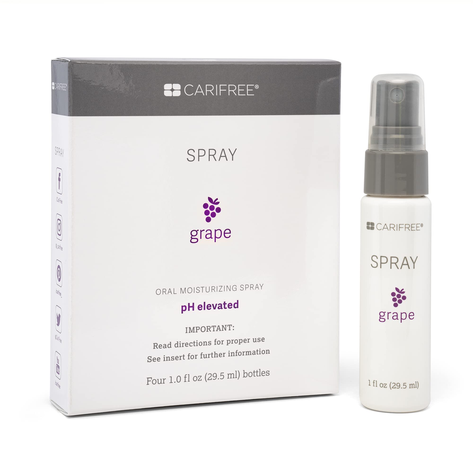 CariFree Oral Spray, Grape Flavored, Xylitol for Moisturization, Neutralizes pH, Fluoride-Free, Freshen Breath, Recommended by Dentists, Made in The U.S.A. 4 Bottles (1 fl. oz. Each)
