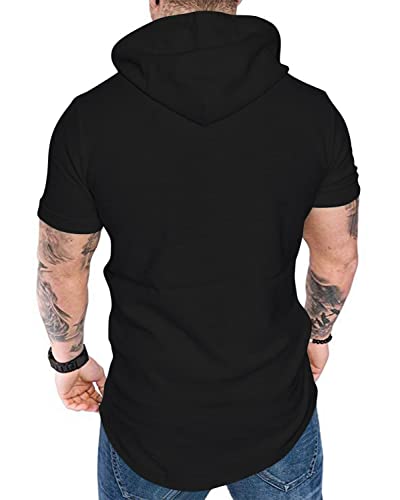 Aiyino Men's Short Sleeve Athletic Hoodies Sport Sweatshirt Solid Color Fashion Pullover M Black