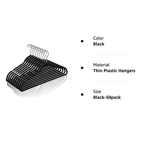 TIMMY Hangers 50 Pack Clothes Hangers, 17.5inch Heavy Duty Pants Hangers Space Saving Non Slip Coat Hanger 360º Swivel Hook, Big Black Hanger