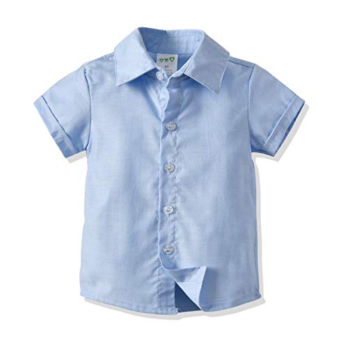 Carlstar Little Boys Gentleman Outfit Suits,Baby Boys Short Pants Set,Short Sleeve Shirt+Suspender Pants+Bow Tie 4Pcs (Blue, 2-3T/90)