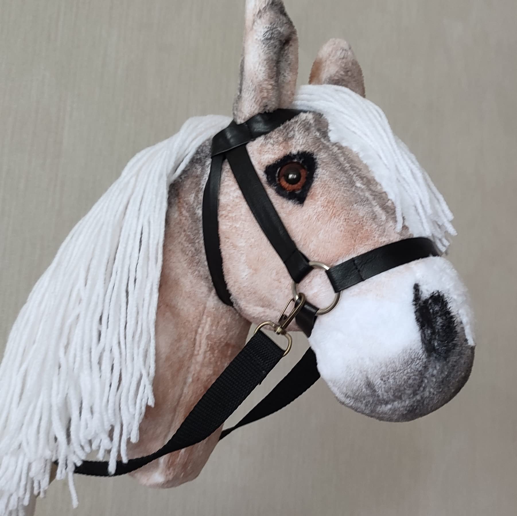 Cute realistic hobby horse on a stick with bridle - Plush hobbyhorse