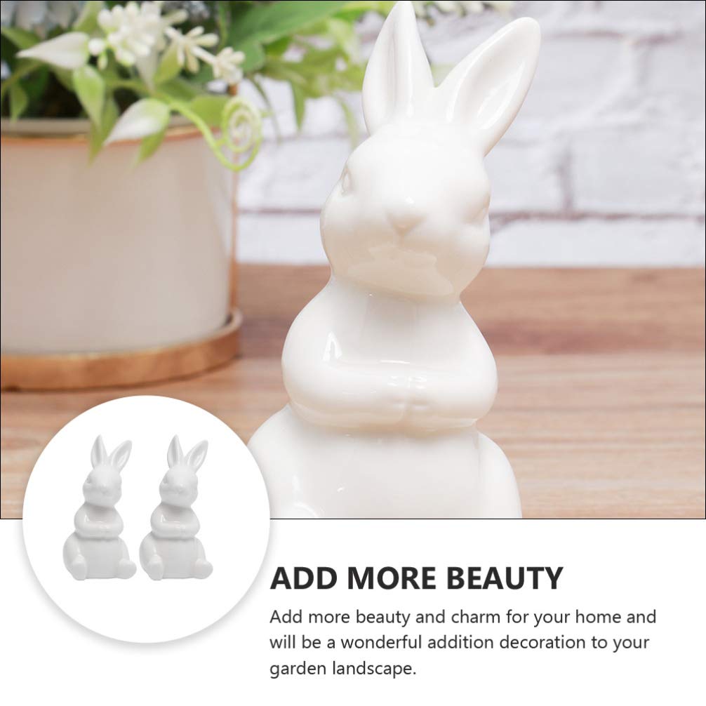 BESPORTBLE 2pcs Ceramics Bunny Figurine Easter White Bunny Figurines Home Decor Rabbits Ornaments for Home Easter Garden Micro Landscape Decor