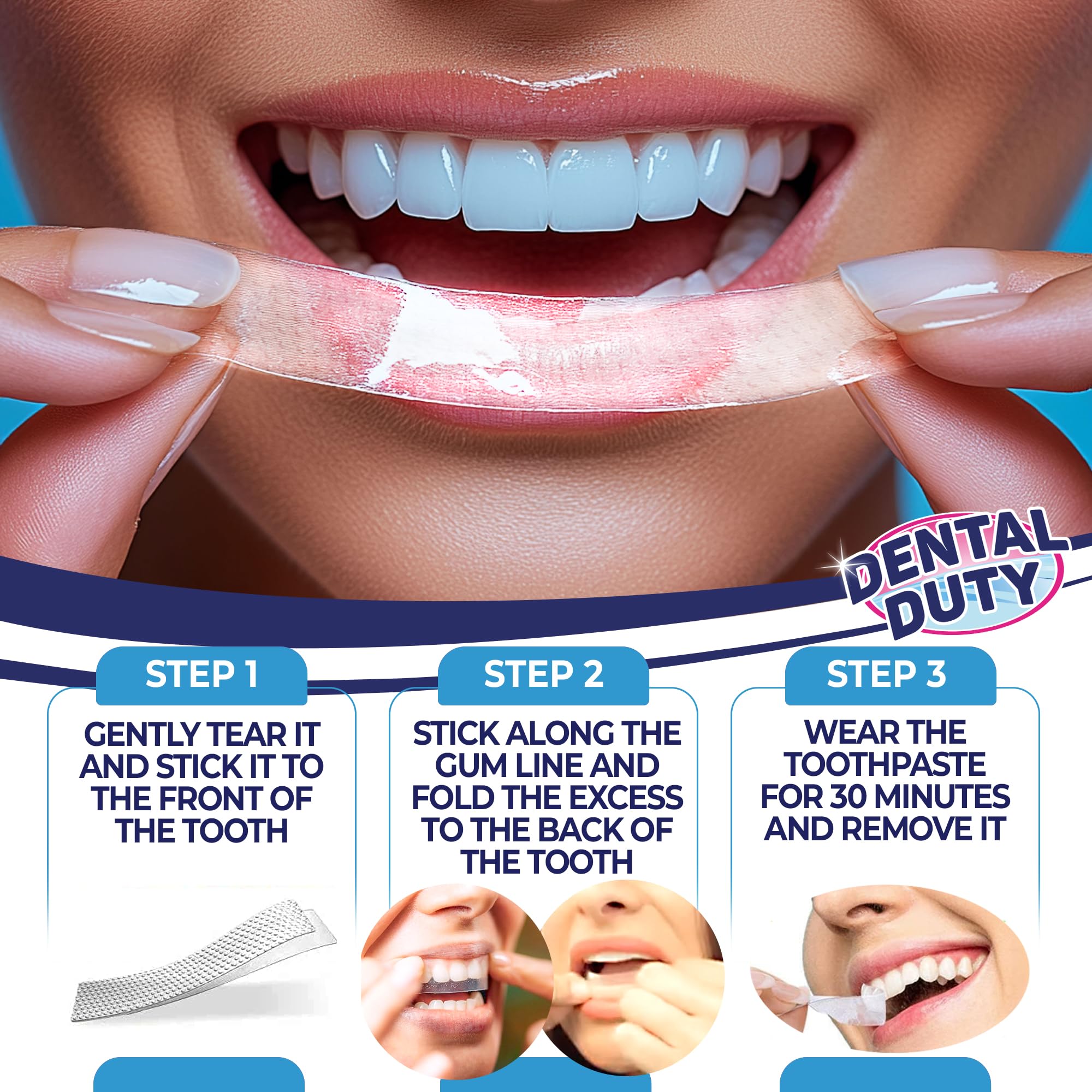 Dental Duty Teeth Whitening Strips – 28pcs Vegan White Strips for Teeth Whitening – Enamel-Safe Teeth Whitener – Removes Coffee & Tea Stains – Non-Toxic, Sensitivity-Free Teeth Whitening Kit.