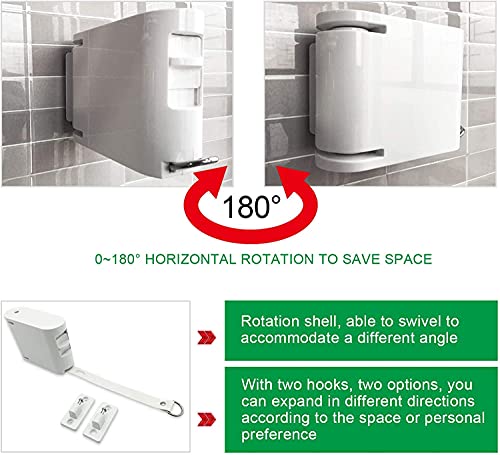 ABHILWY Retractable Clothesline Clothes Line Retracting Outdoor/Indoor, Heavy Duty Adjustable Drying Rope Wire Dryer Widened Belt, Self Adhesive Wall Mount Case with 29 Windproof Hanging Holes White
