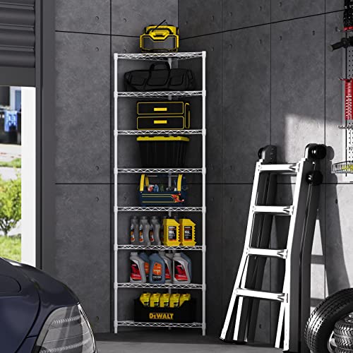 8 Tier NSF Corner Wire Shelf Shelving Unit, 20 x 20 x 82 Inch 400lbs Capacity Heavy Duty Adjustable Triangle-Shape Metal Storage Rack with Leveling Feet for Office Kitchen Bathroom and More - White