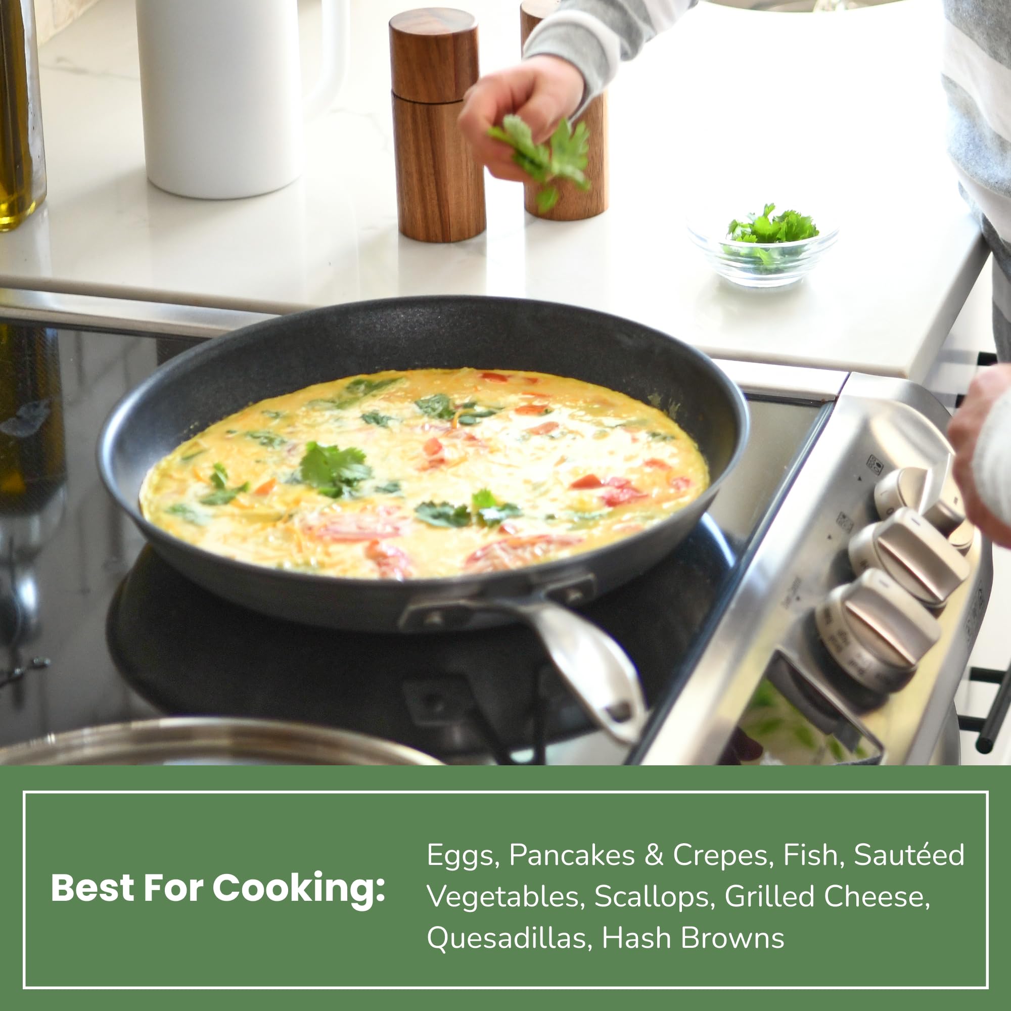 American Kitchen - 12 inch Premium Nonstick Skillet & Frying Pan, Stainless Steel, Durable Coating, Made In America