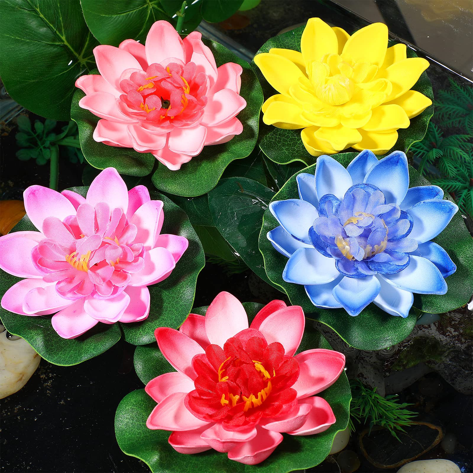 BESPORTBLE 5pcs Artificial Floating Water Lily Lotus Flowers Pond Decor for Garden Decoration Bed Edging