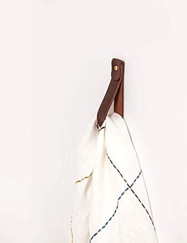 KEYAIIRA - Medium Brown Leather Wall Hook, wall hanging strap towel hook for wall leather loop strap for scarf storage boat paddle holder minimal towel bar rack storage