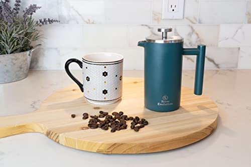 Brew Evolution 20 oz Stainless Steel French Press Coffee Maker | Double Walled Insulated Coffee & Tea Brewer Pot & Maker | Keeps Brewed Coffee or Tea Hot | 600 ml, Hawaiian Blue