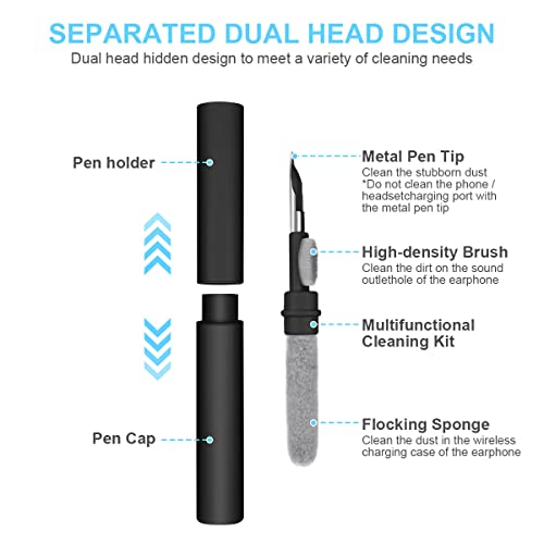 AOMIG Airpod Cleaner Kit, 3 in 1 Earbuds Cleaning kit,Phone Cleaner kit with Soft Brush for Wireless Earphones Bluetooth Headphones Charging Box Accessories, Computer, Keyboard, Camera(Black)