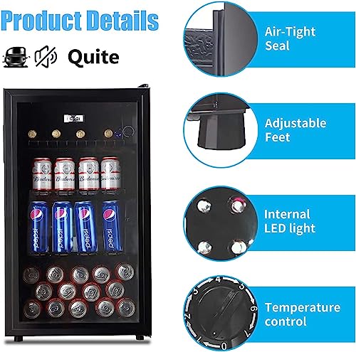 Beverage Refrigerator and Cooler - 120 Can Mini Fridge with Glass Door for Soda Beer or Wine - Small Drink Dispenser Machine for Office or Bar with Adjustable Removable Shelves