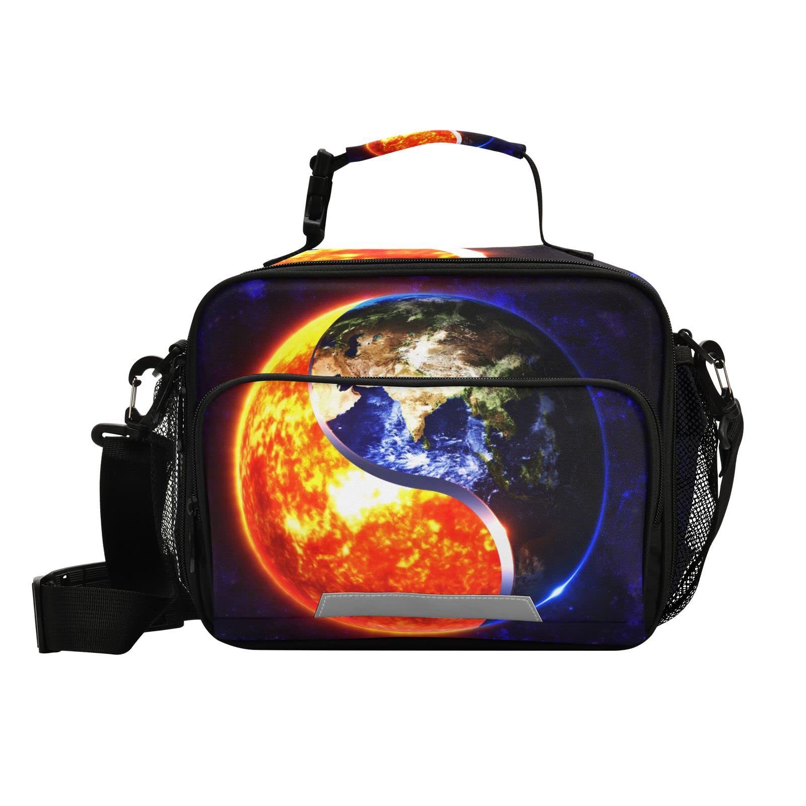 3d Balance Yin Yang Lunch Bag for Women Men Japanese Sun Earth Insulated Cooler Tote Bag with Adjustable Shoulder Strap Large Capacity Reusable Leakproof Picnic Lunch Box Outdoor for Adult Office