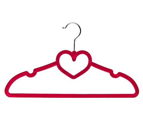 BriaUSA Clothes Hangers Heart Shaped Slim Flocked Hangers, Sturdy with Steel Swivel Chrome Hooks β Dark Pink β Set of 10