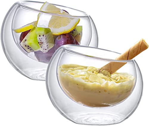 AEFPOYMXU Clear Dessert Cups Glass Set of 2 Crystal Ice Cream Trifle Bowl Double Clear Glass Fruit Parfait for Appetizers, Condiments and Cocktails Dip Bar Snack Dish（300ML）