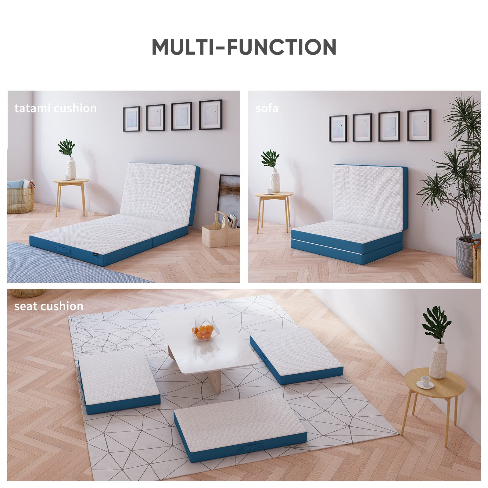 FlexPedic Tri Folding Mattress, Tri-fold Memory Foam Mattress Pressure-Relief, Gel-Infused Foldable Mattress with Washable Cover, Portable Bed Tri Fold Mat RV Bunk Camping, Queen Size 4 Inch
