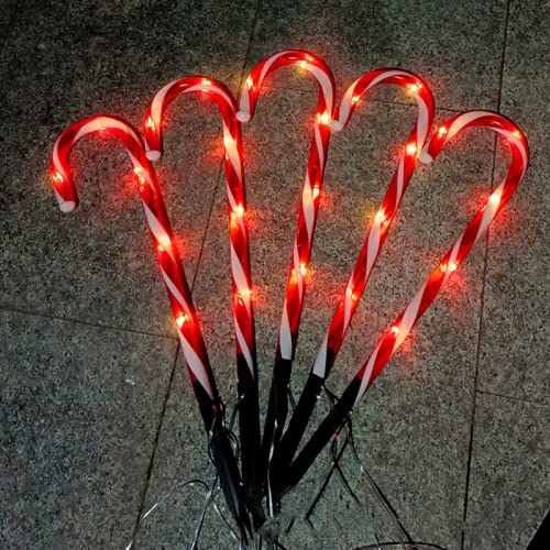 Christmas Candy Cane Lights,10 Pcs Candy Cane Solar Led Lights, Garden Path Decorations Solar Outdoor Light Suitable, for Home New Year and Christmas Decor
