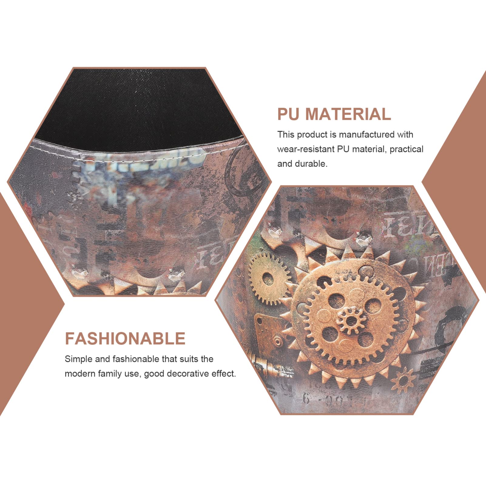 ARTSIM PU Leather Trash Can Steampunk Gear Wheel Garbage Bin Wastebasket Trash Bins Storage Container for Home Bathroom Kitchen Office