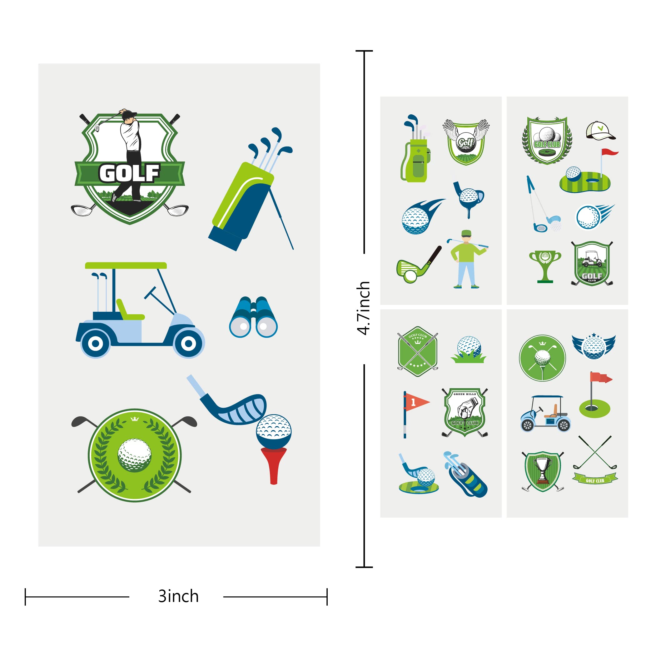 24 Sheets Golf Temporary Tattoos, Birthday Decorations Golf Party Favors