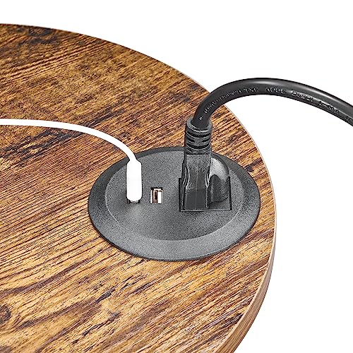 BEWISHOME Round End Table with Charging Station, Side Table Accent Table Nightstand Bedside Table with 3-Tier Shelves, Small Table for Living Room Bedroom Couch Table Coffee Table Rustic Brown KTZ51Z