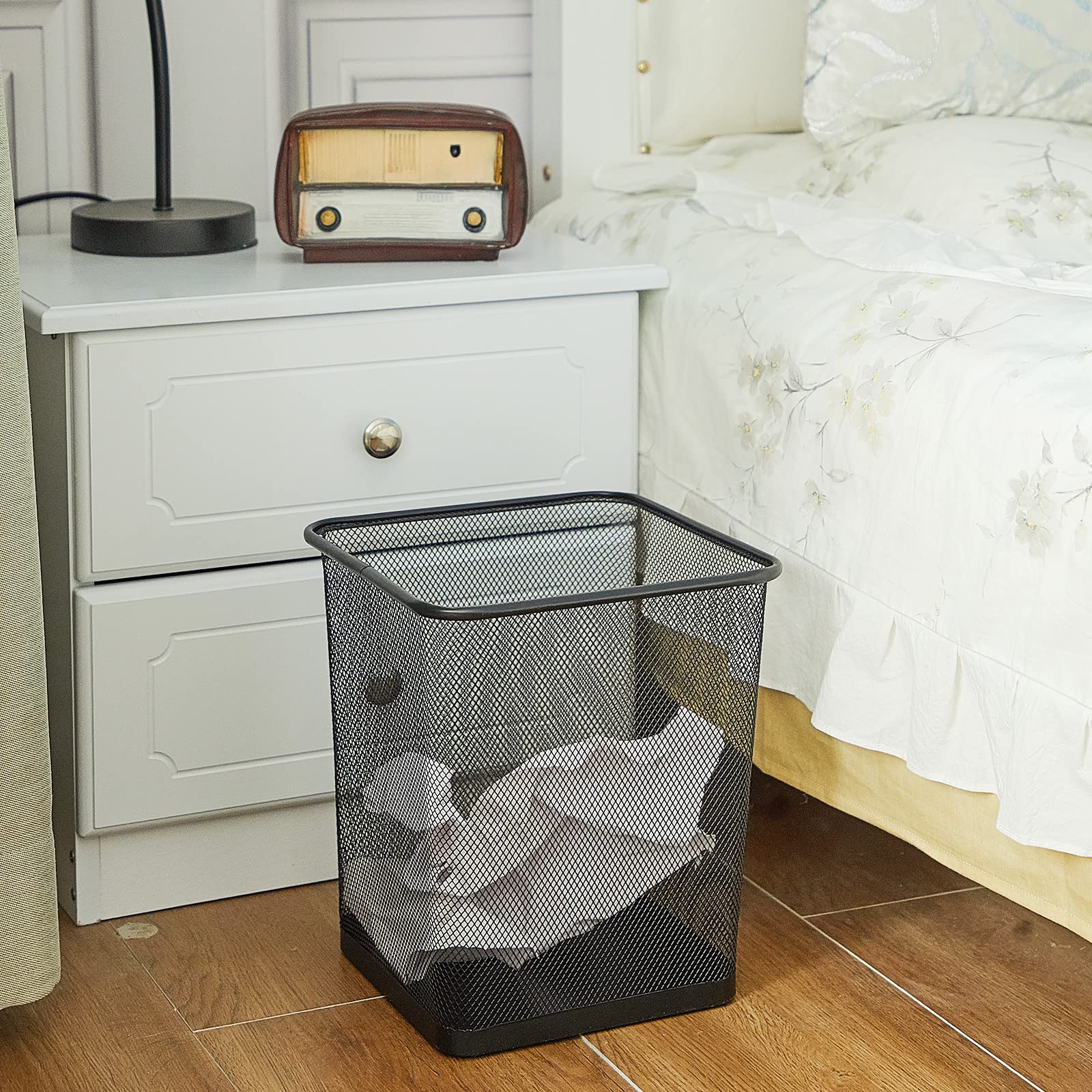 6 Pcs Black Mesh Trash Can 4 Gallon Wastebasket Square Trash Can Metal Wire Office Garbage Cans Lightweight Trash Bin for Bedroom Recycling Bin for Under Desk Bathroom Kitchen Home Dorm Living Room