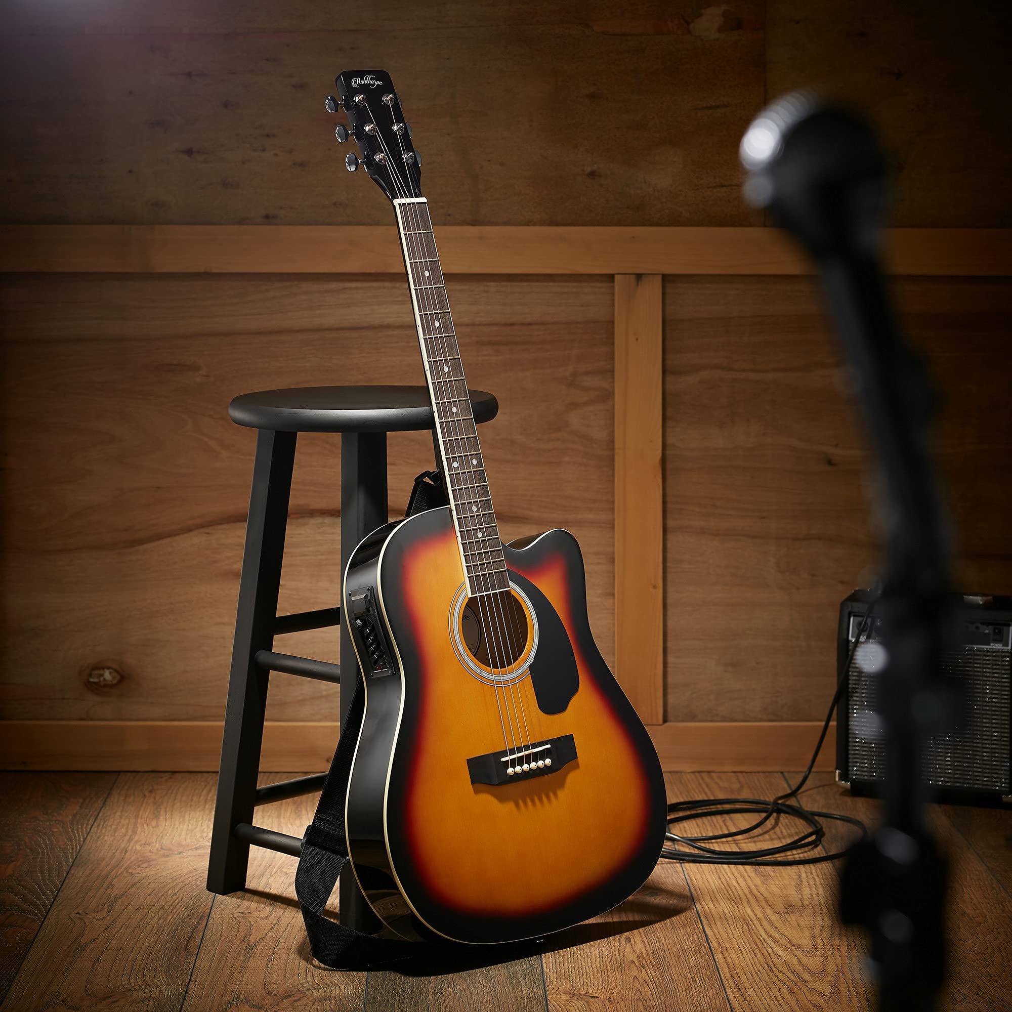 Ashthorpe Full-Size Cutaway Thinline Acoustic-Electric Guitar Package - Premium Tonewoods - Sunburst